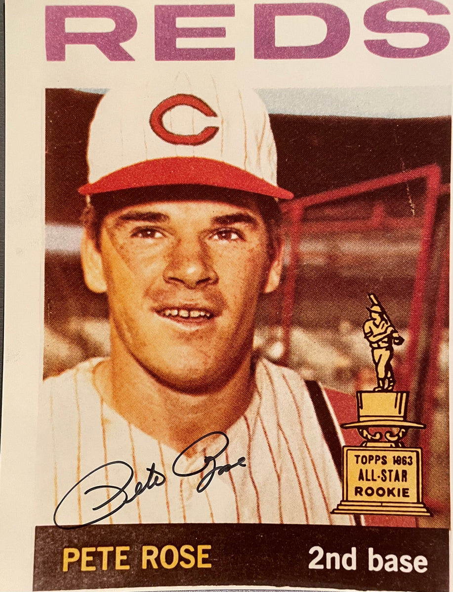 Pete Rose autographed 8x10 color photo of his rookie card – LW Sports