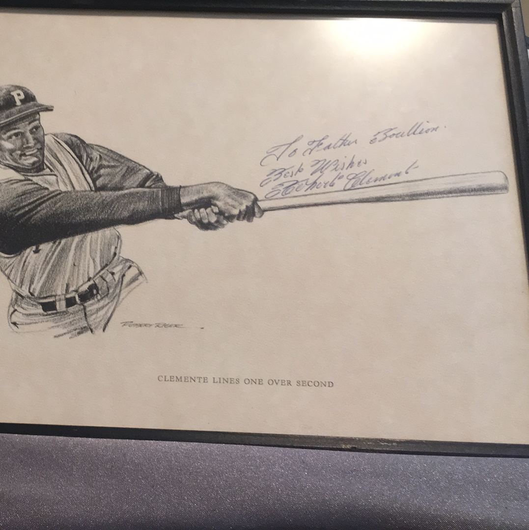 Roberto Clemente autographed Rare 11x14 Robert Riger drawing with a sp ...